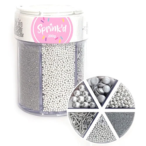 Sprink'd Shiny Silver Sprinkle Mix Jar 200g — Cake Tinz n' Thingz